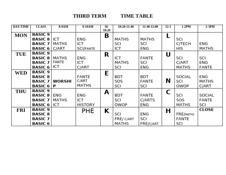 Timetable New | PDF