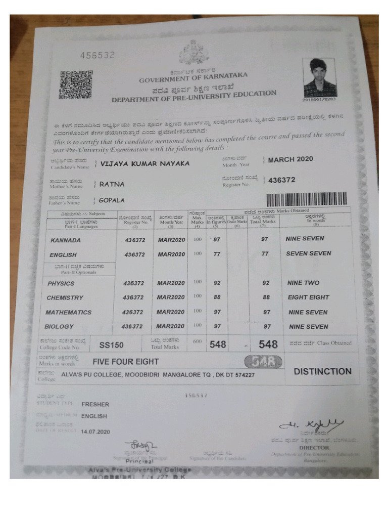 PDF 12th Marks Card | PDF