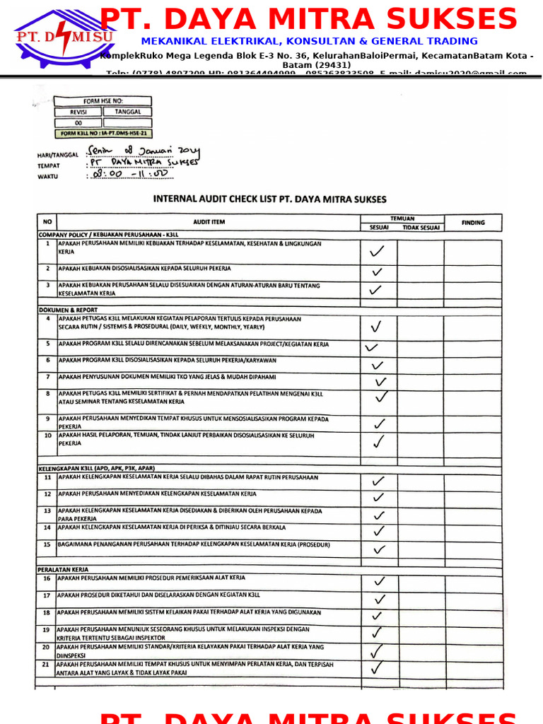 Ceklist Audit K3L | PDF
