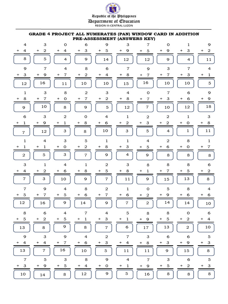 Grade 4 Window Cards Answers Key Pre | PDF