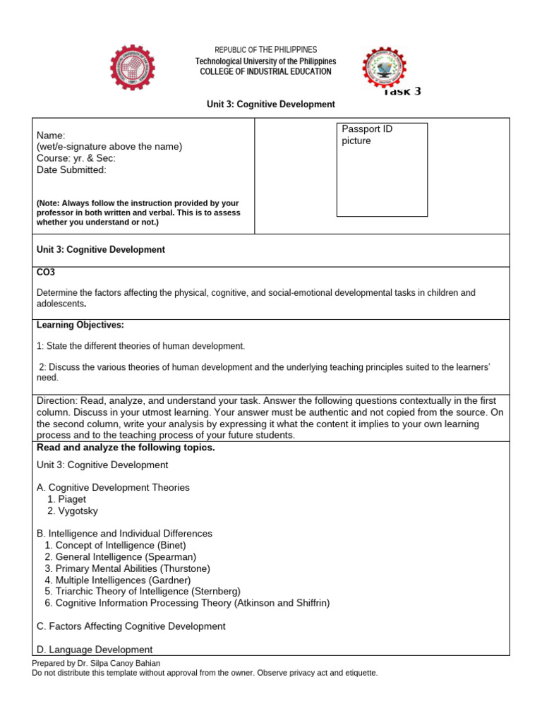 Task 3-Cognitive Development-Midterm | PDF