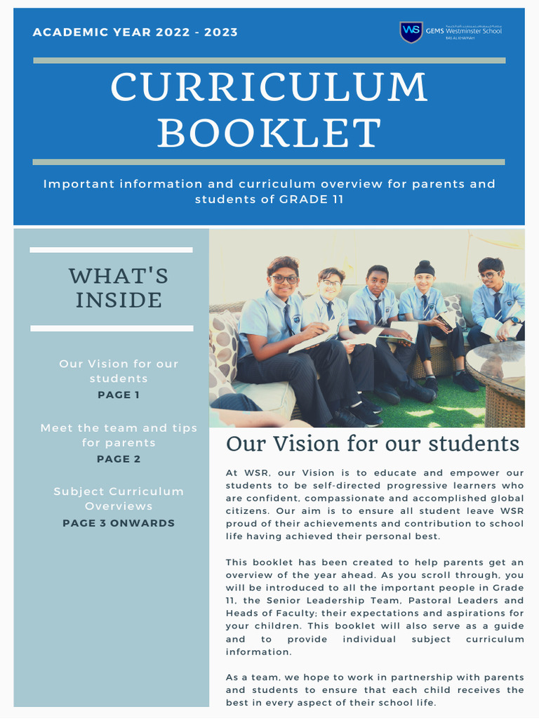 Grade 11 Curriculum Booklet | PDF