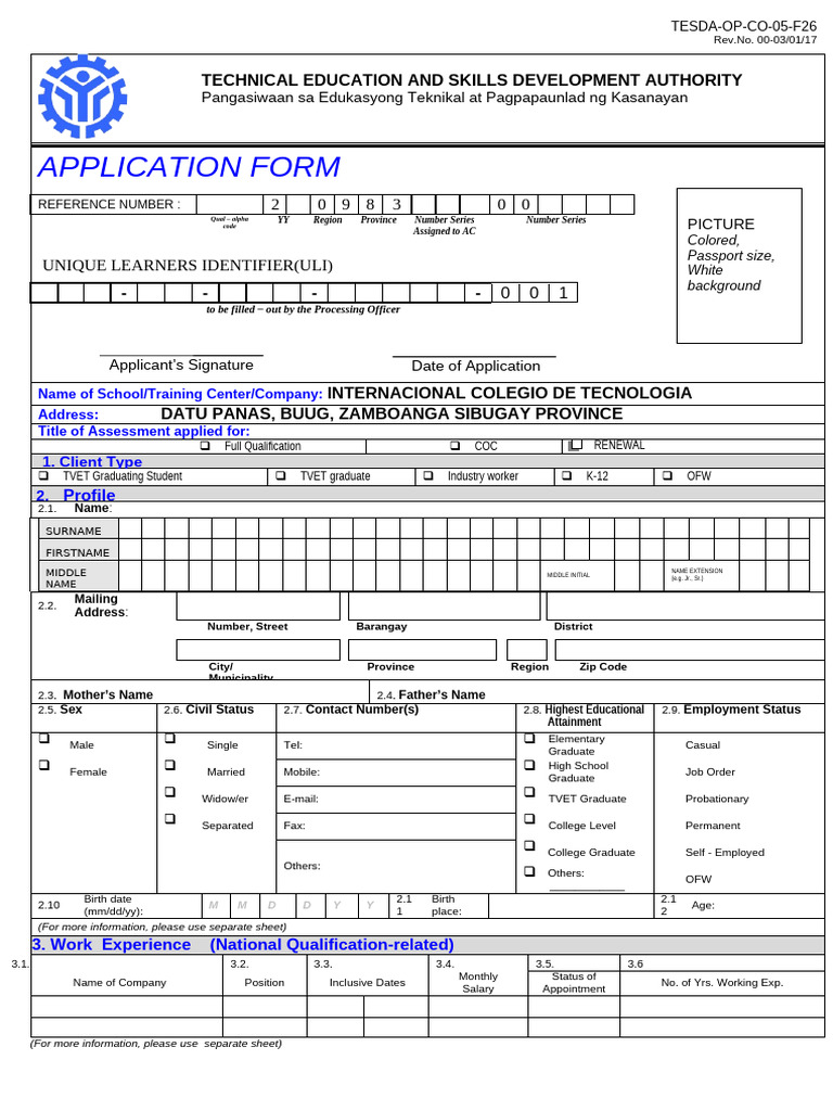 Application Form Front | PDF