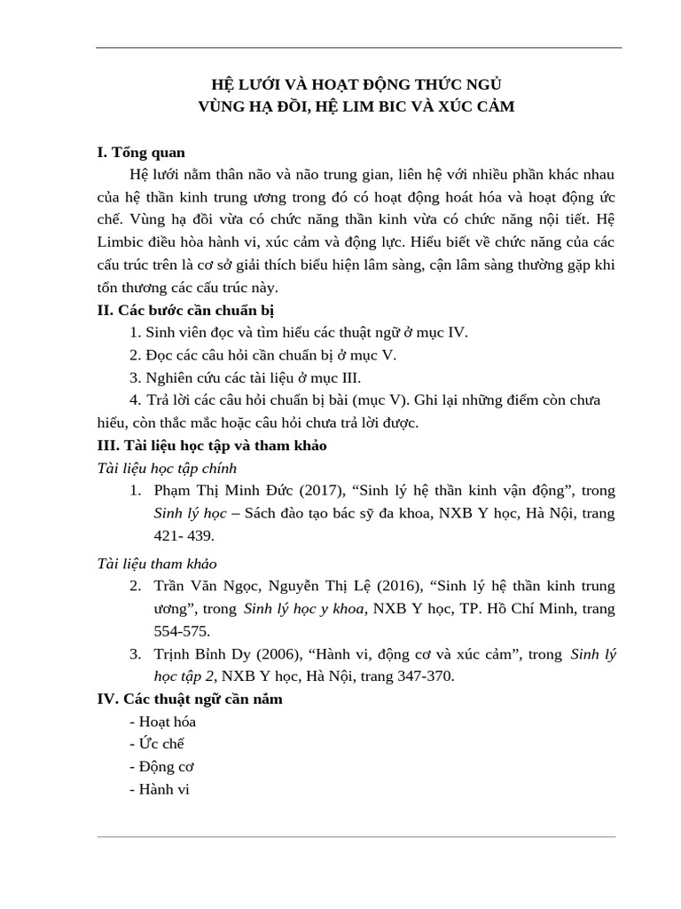 B3. He luoi, thuc ngu, ha doi, limbic, cảm xúc | PDF