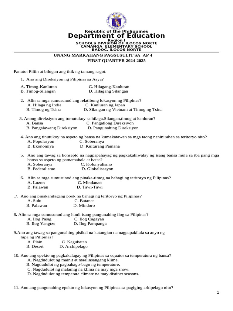 Q1-PT-AP-4-MATATAG-1 | PDF