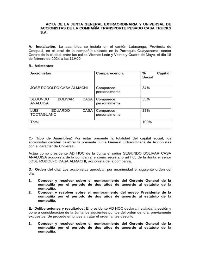 Asamblea, Junta, Solicitud - Cami | PDF