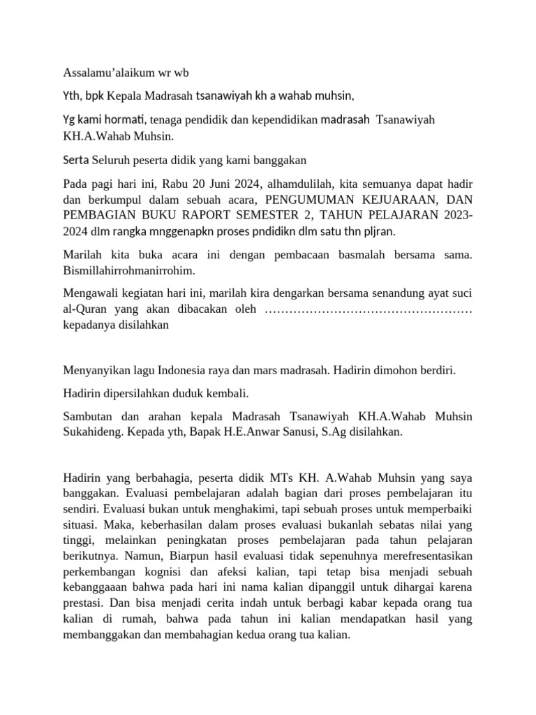 Teks MC Mts Pembagian Raport | PDF