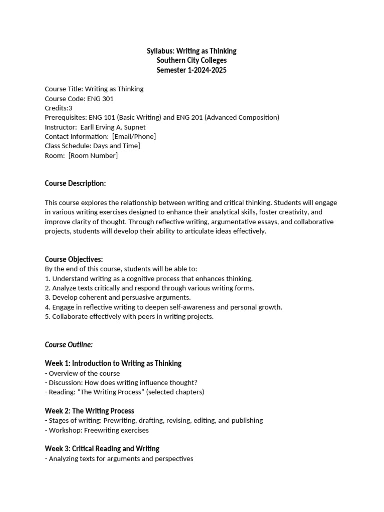 Syllabus Writing As Thinking | PDF | Writing | Thought