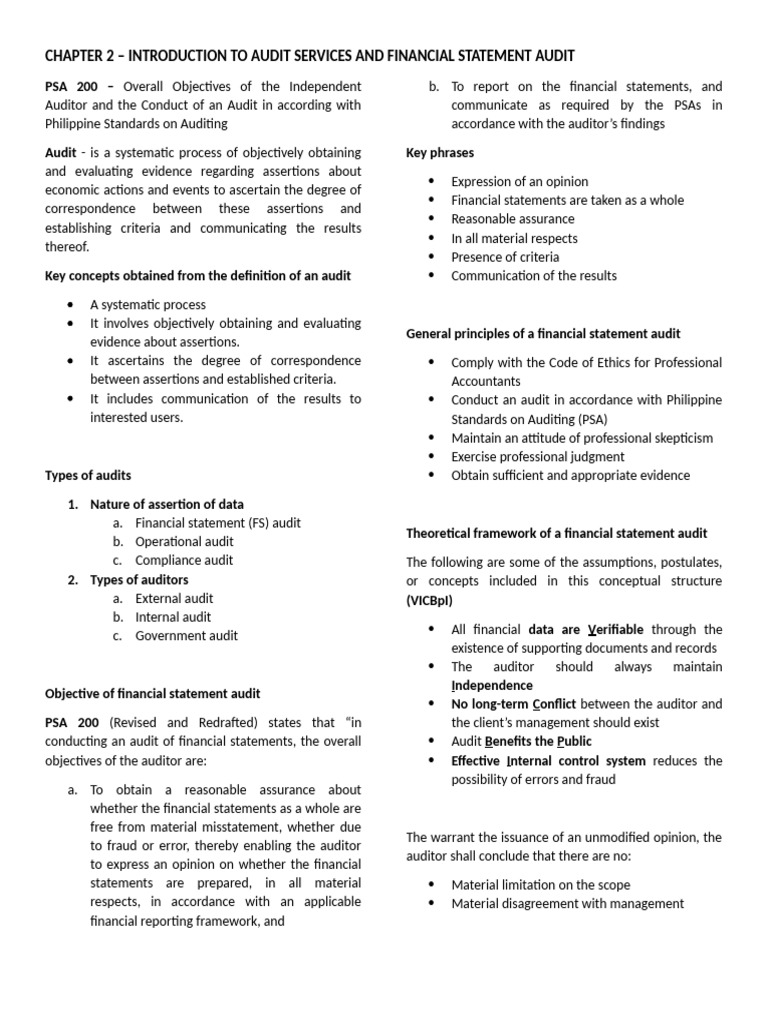 Chapter 2 Introduction To Audit Services and Financial Statement Audit ...