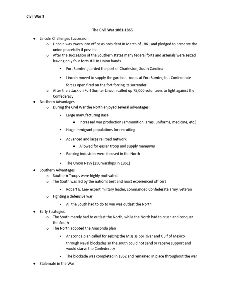 The Civil War 1861 - 1865 Notes | PDF