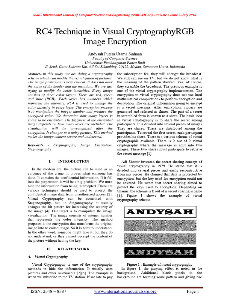 RC4 Technique in Visual Cryptography RGB | PDF