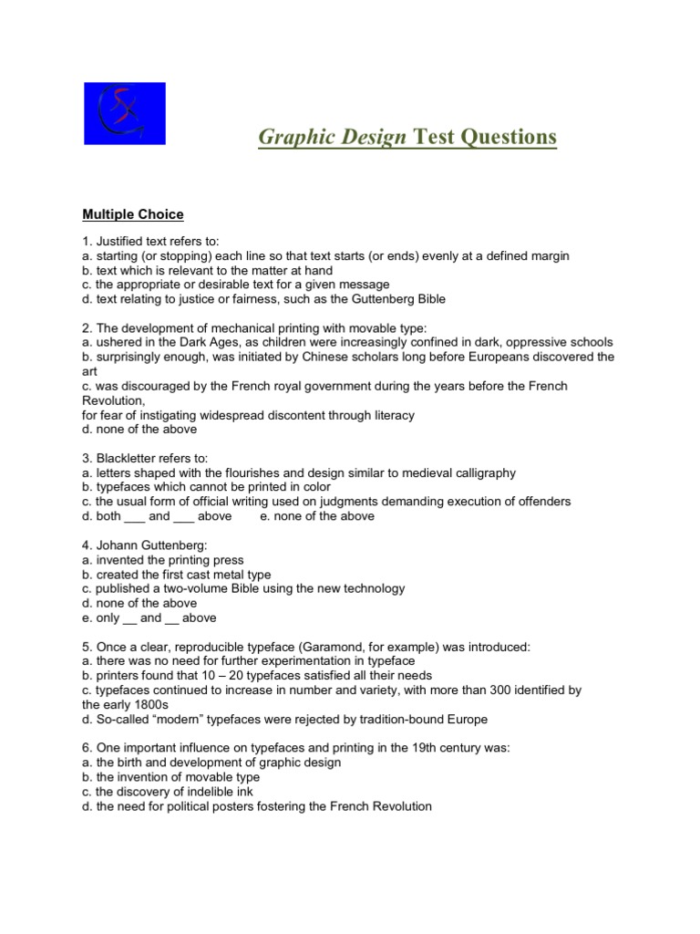 Graphic Design Exam Questions Guide | PDF | Typefaces | Typography