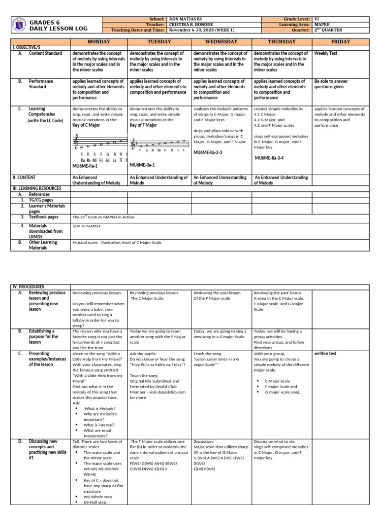 DLL_MAPEH 6_Q2_W1 | PDF