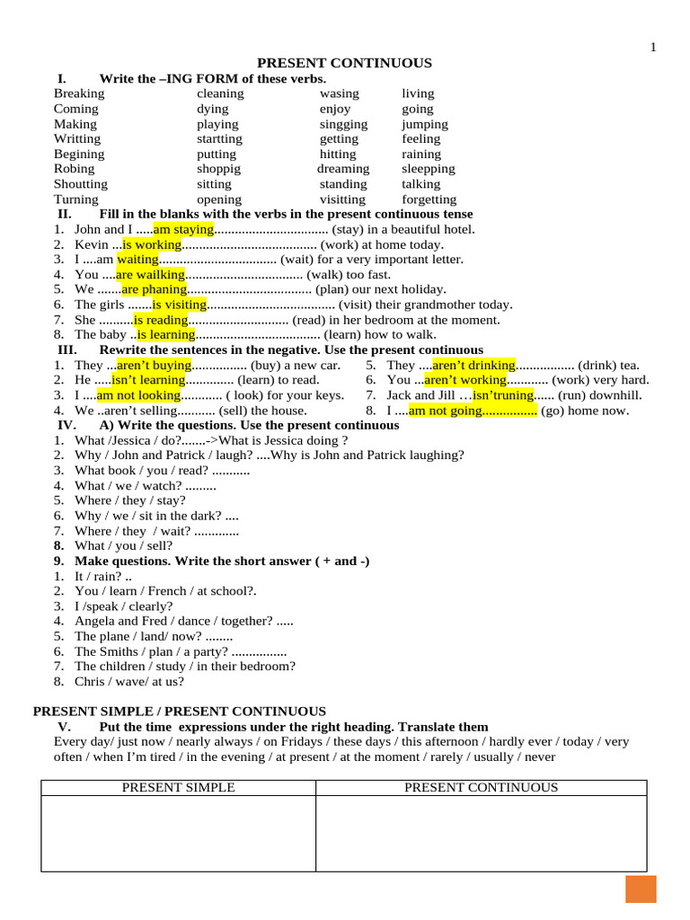 Present Present Continuous | PDF