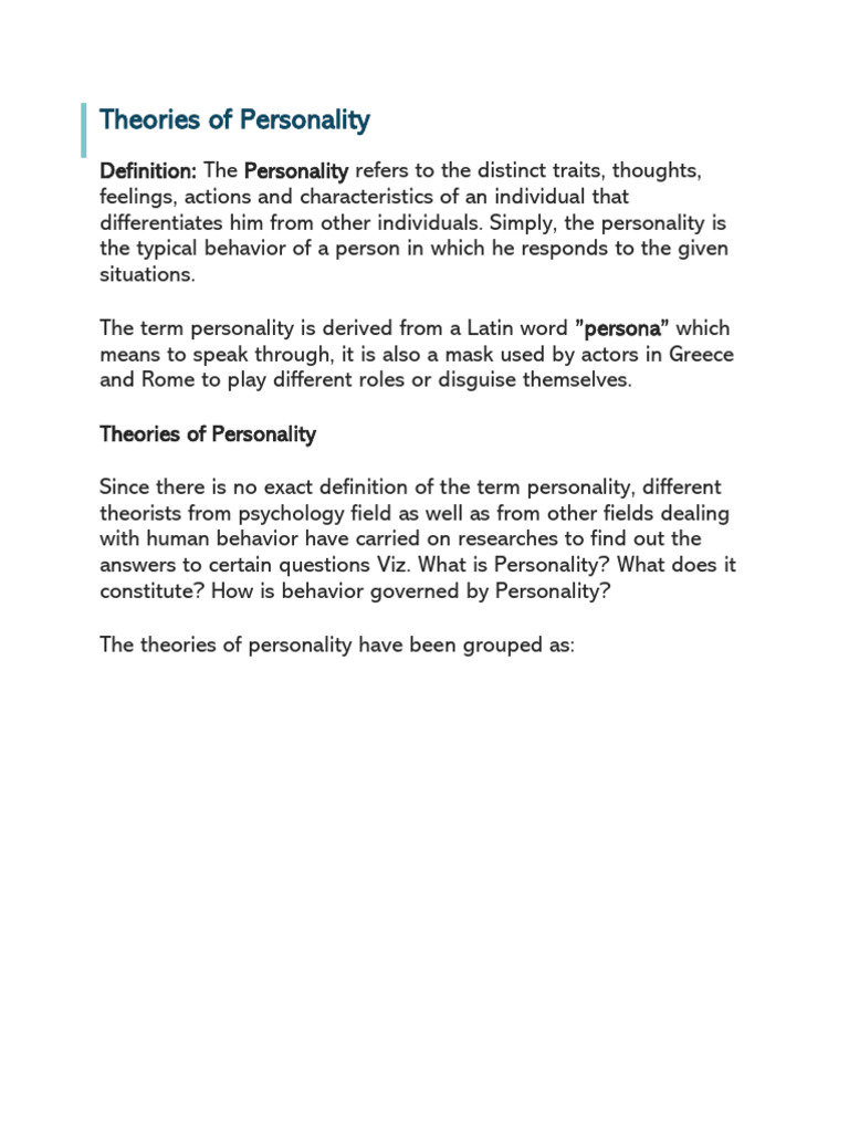 Theories of Personality | PDF