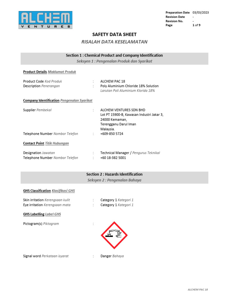 Sds - Alchem Pac 18 | PDF
