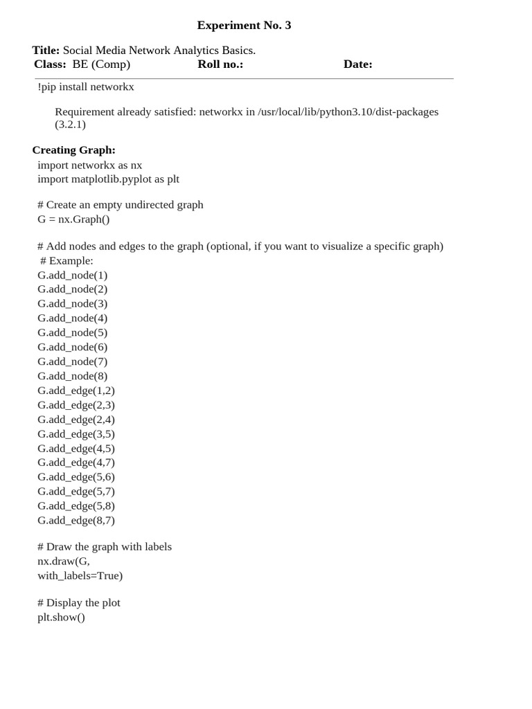 SMA - Exp3 - Social Media Network Analytics Basics. | PDF