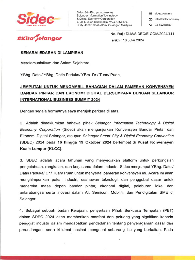 Surat Jemputan Menyertai Sdec 2024 | PDF