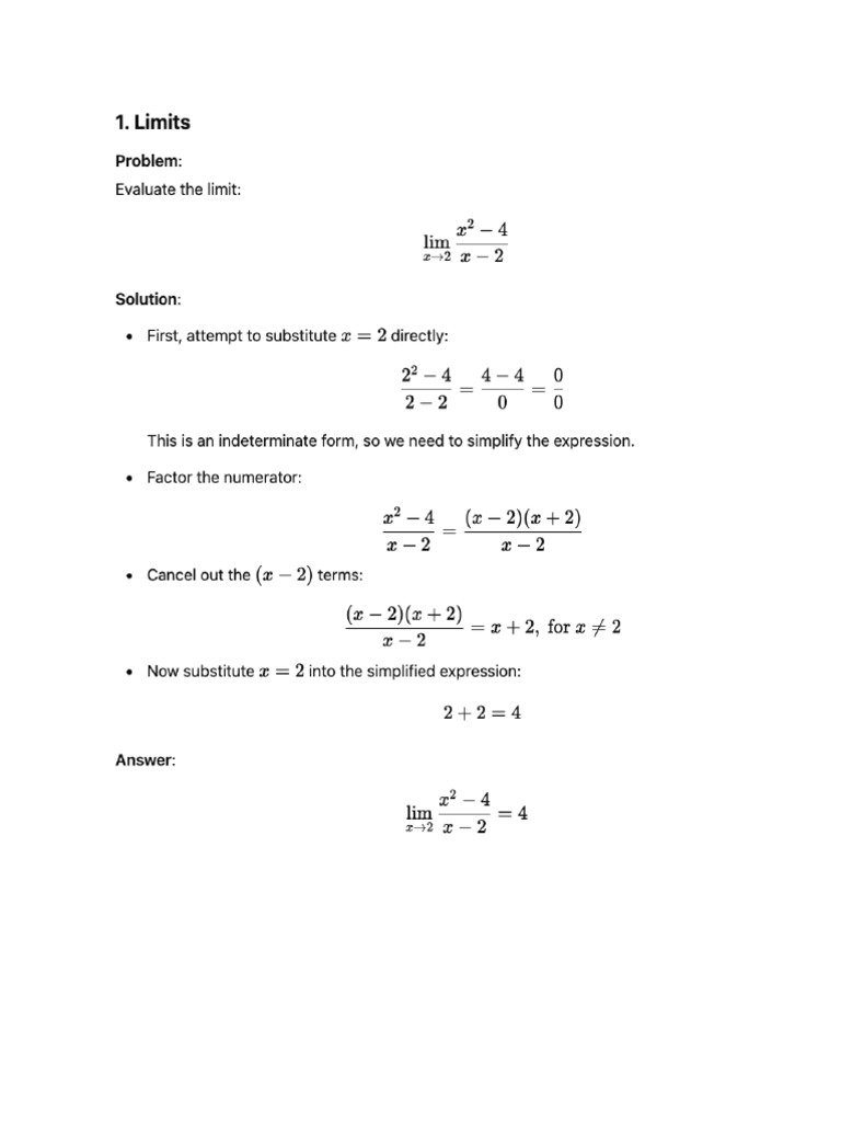 KEY Calc Q1 Limits | PDF