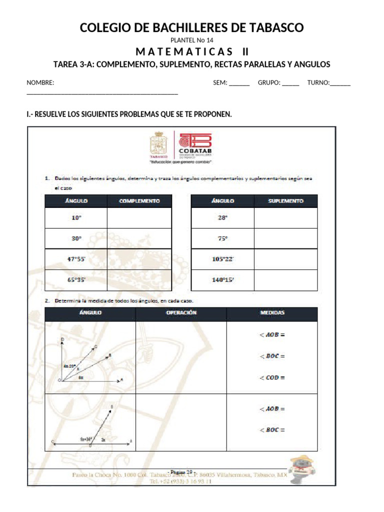 4.- TAREA 3A COMPLENTO, SUPLEMENTO, RECTAS PARALELAS Y ANGULOS | PDF