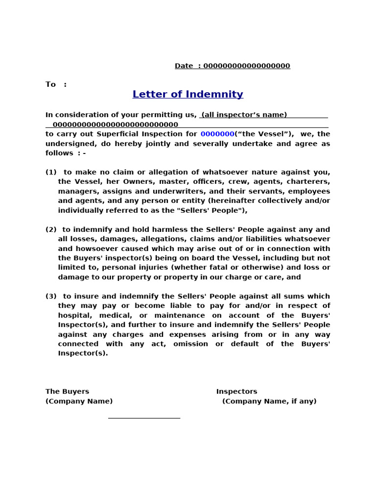 Letter of Indemnity | PDF