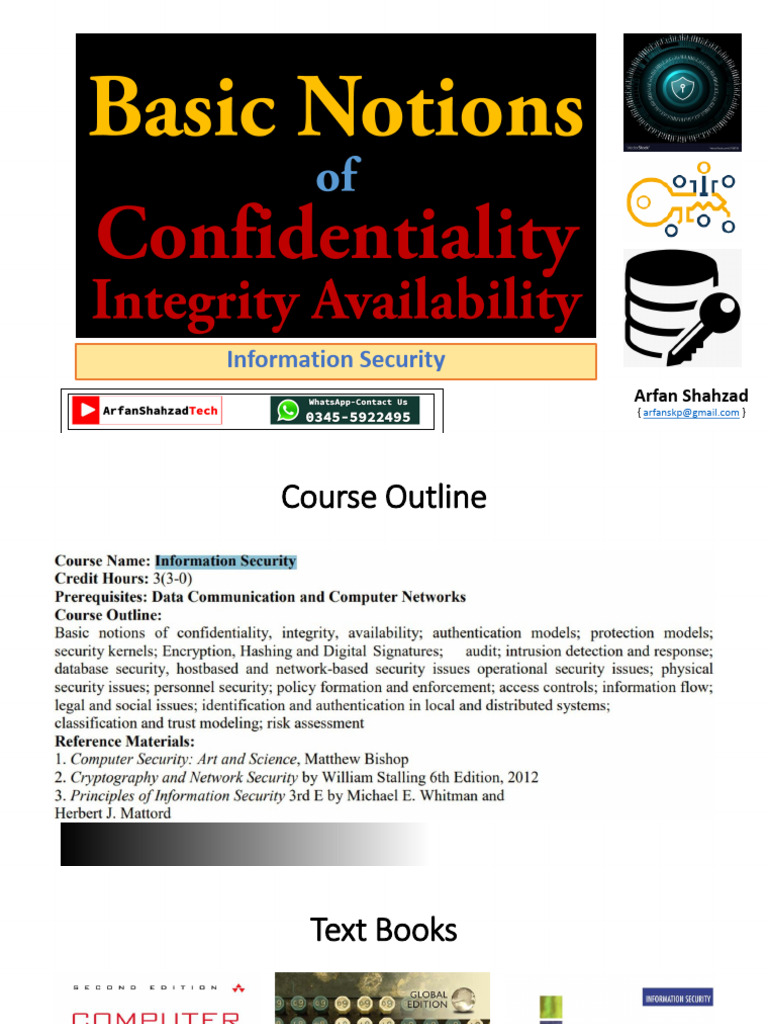 Information Security 01 - Basic Notions of Confidentiality Integrity Availability | PDF ...
