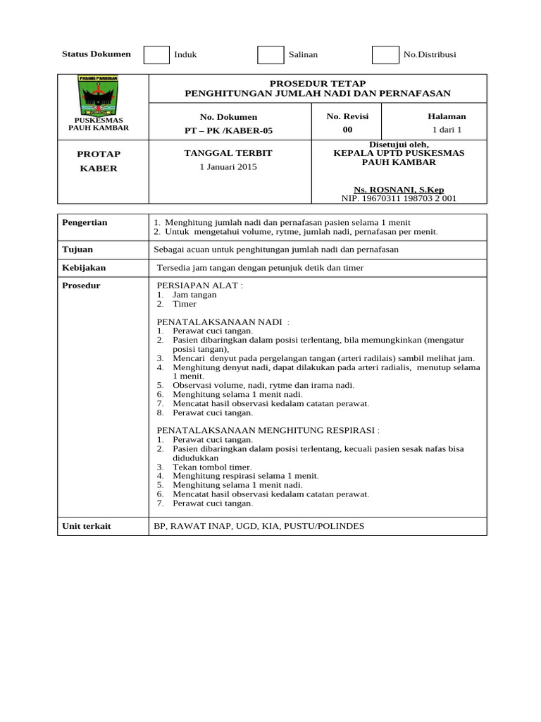 05 Protap Menghitung Jumlah Nadi Dan Pernafasan | PDF