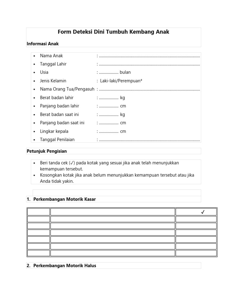 Form Deteksi Dini Tumbuh Kembang Anak | PDF