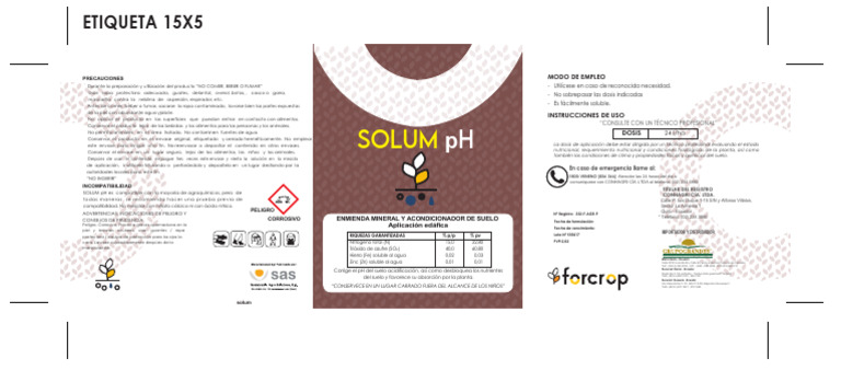 Etiqueta Solum PH de 100ml - Tamaño 15cm X 5cm | PDF