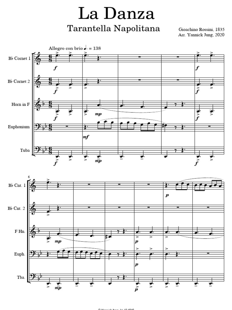 La Danza Tarantella Napolitana Rossini For Brass Quintet | PDF