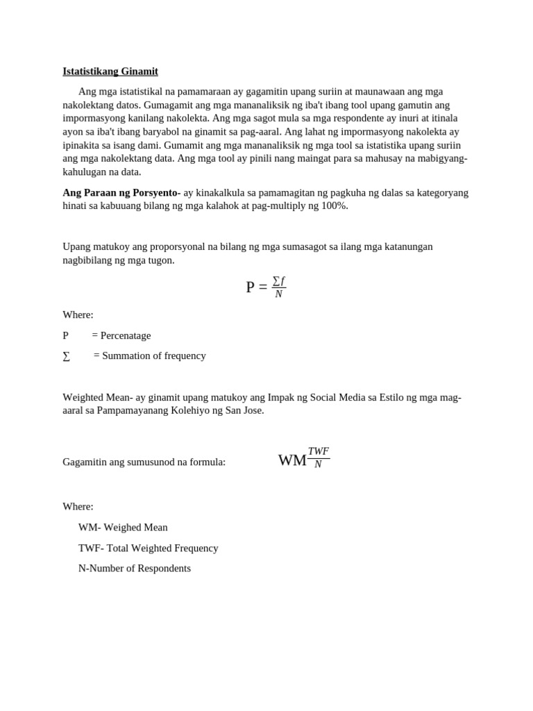 Istatistikang Ginamit | PDF