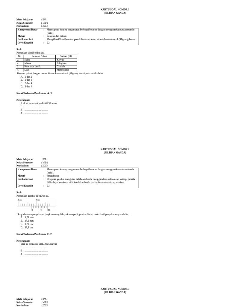 Kartu Soal Us Mapel Ipa 2022 Susulan | PDF