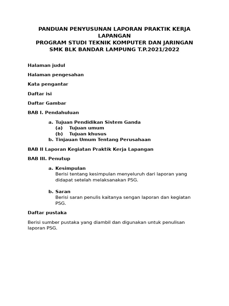 Panduan Penyusunan Laporan PKL 2022 | PDF