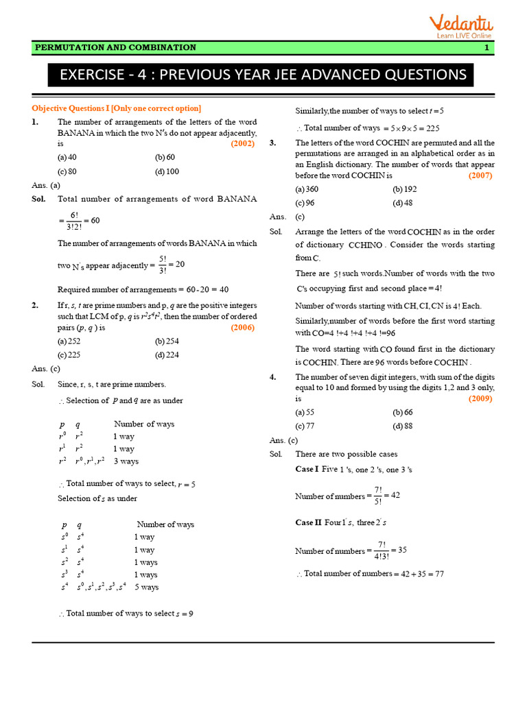 Permutation And Combination Ex 4 Pdf