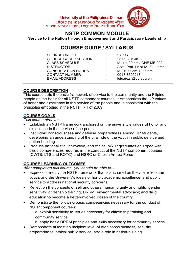 NSTP1 Course Guide Lmej - Auguts2024 | PDF