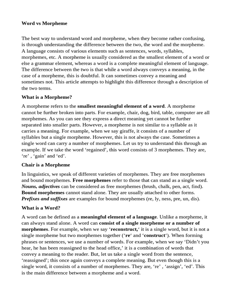 Word Vs Morpheme | PDF