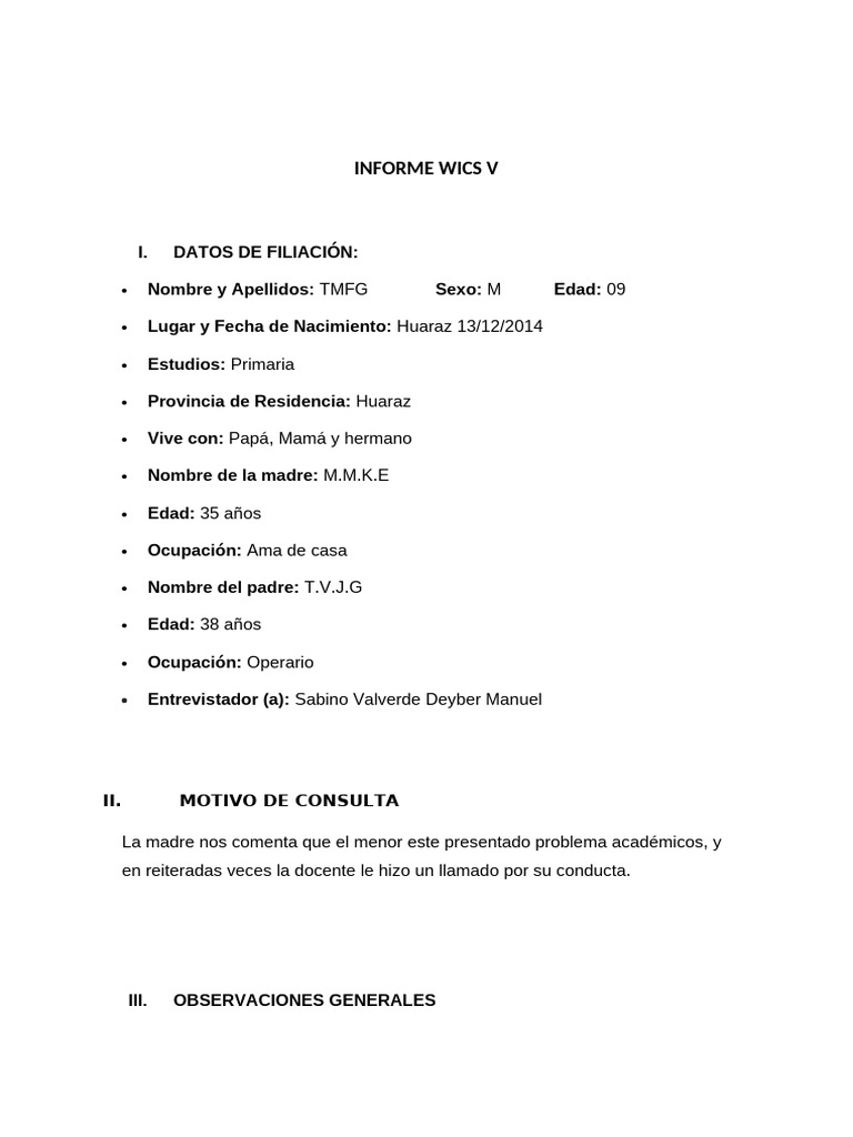 INFORME WICS V Avance | PDF