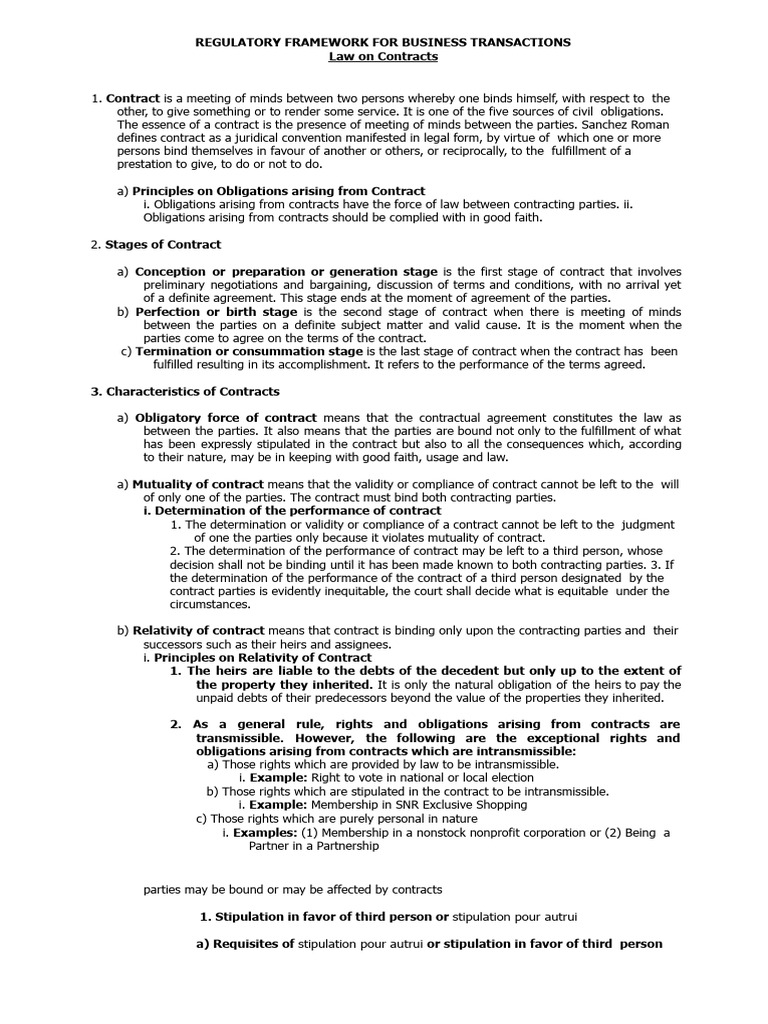 RFBT Law-on-Contract-Notes | PDF | Annulment | Finance & Money Management