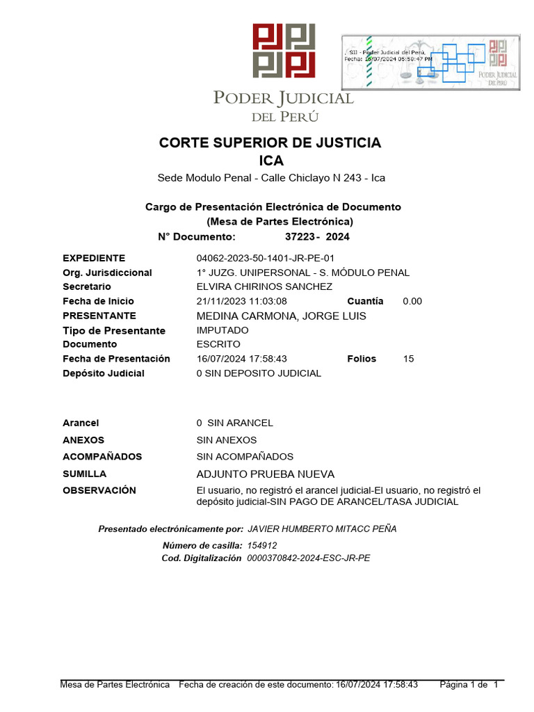 Cargo de Adjunta Nuevos Medios de Prueba Jair | PDF