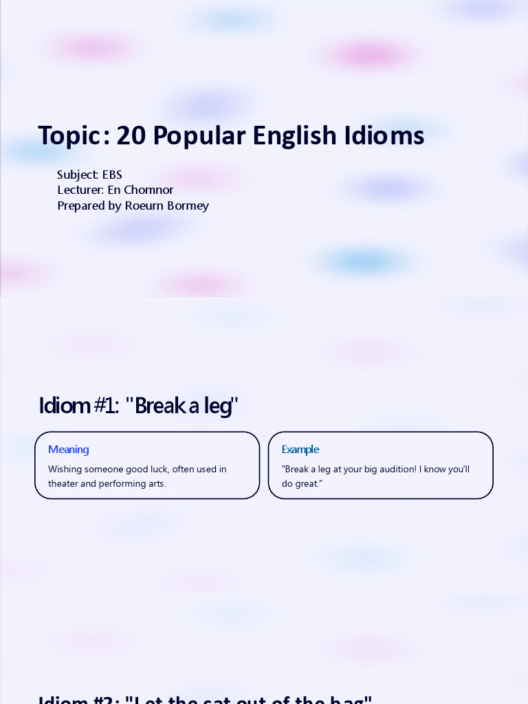20 Common English Idioms Explained | PDF