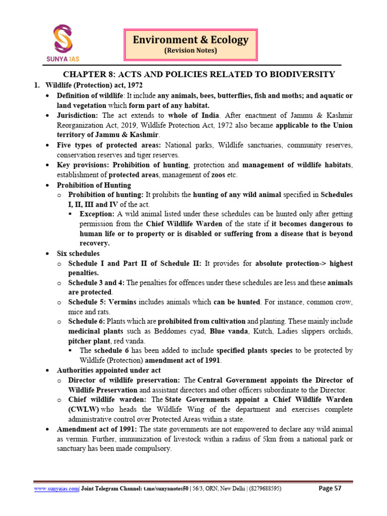 Acts & Policies Env Prelims Static Notes SAMPLE Sunya IAS | PDF
