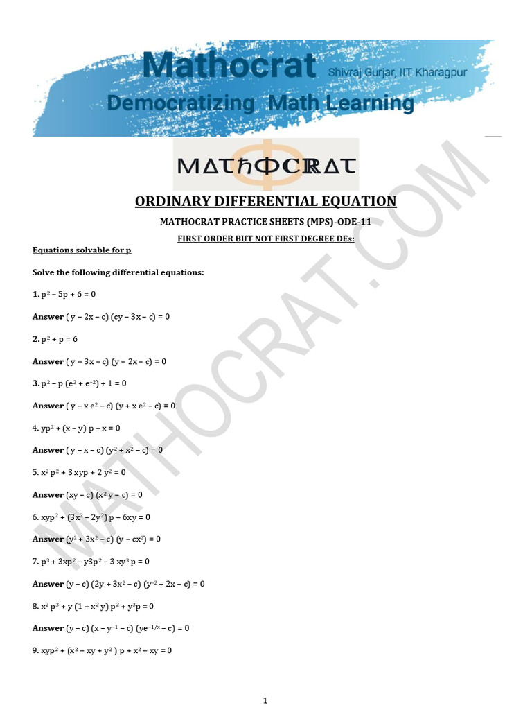 First Order ODE Practice Problems | PDF