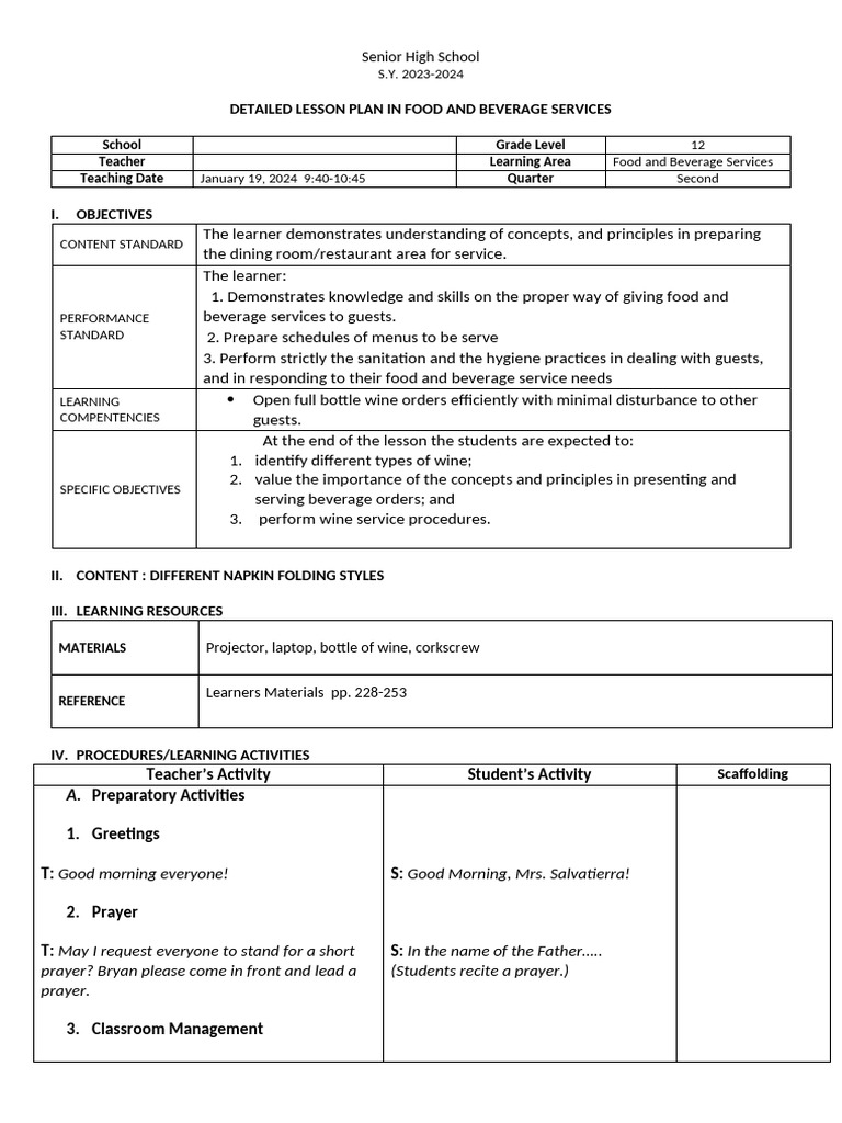 DLP FBS 2021 Wine Service COT | PDF | Wine | Language Arts & Discipline