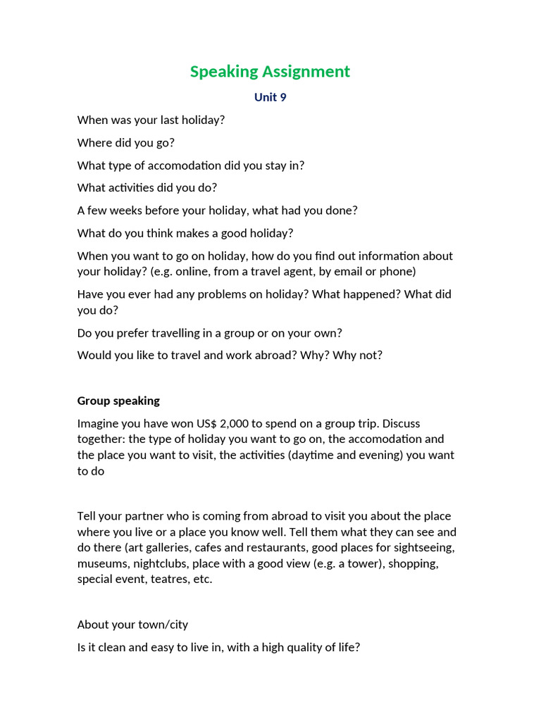 Speaking Assignment 9 | PDF