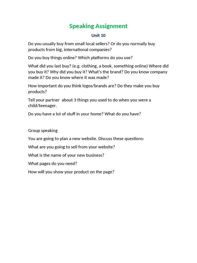 Speaking Assignment 10 | PDF