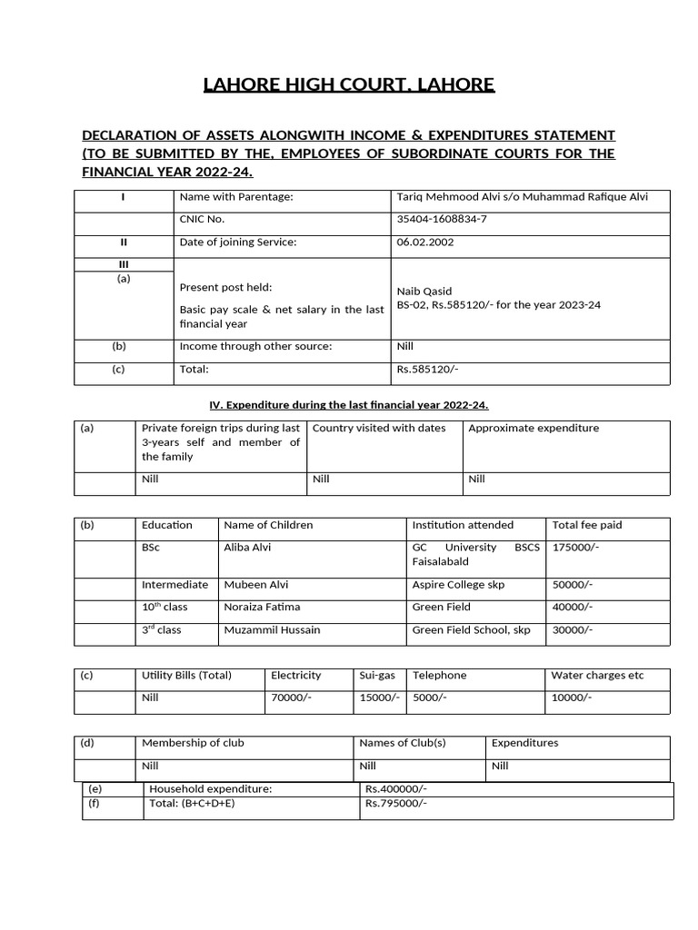 Tariq Asset - Declaration 2024 | PDF