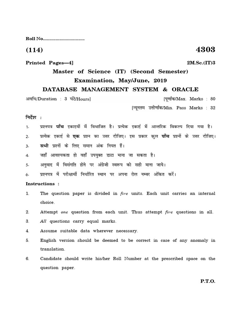 MSC 2 Sem It Database Management System and Oracle 4303 Jun 2019 | PDF | Pl/Sql | Teaching ...