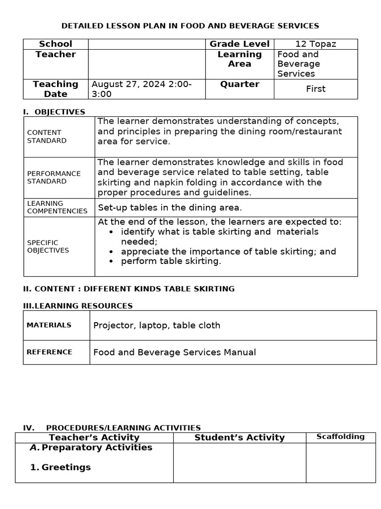 DLP FBS 2024 Cot TABLE Skirting | PDF | Skirt | Career & Growth