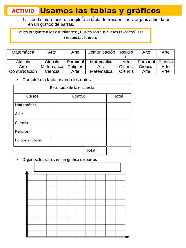 D2 A1 FICHA MAT. Usamos Tablas y Gráficos de Barras | PDF