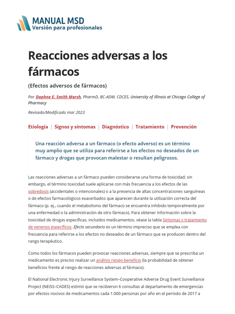 Reacciones Adversas A Los Fármacos | PDF